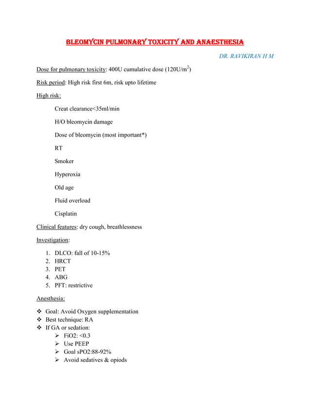 Bleomycin pulmonary toxicity and anaesthesia | PDF | Lung and ...