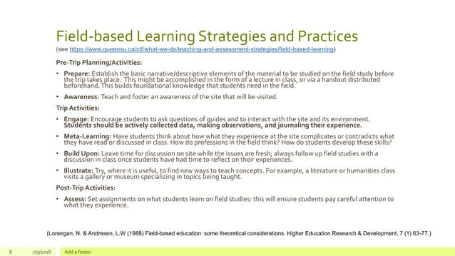 Field-Based Learning | PPTX | Undergraduate Education | College Education