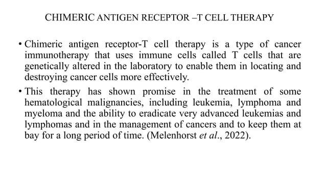 CHIMERIC ANTIGEN RECEPTOR T-CELL THERAPY IN THE TREATMENT OF ...
