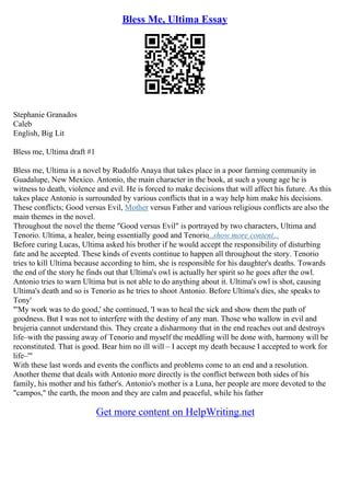Bless Me Ultima Essay | PDF
