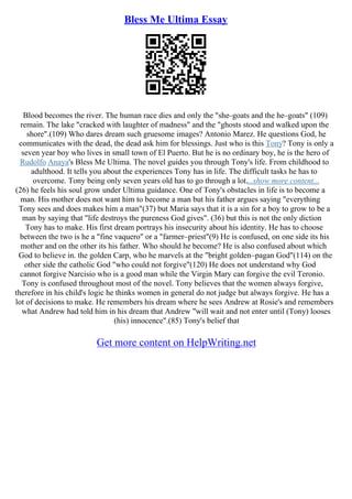 Bless Me Ultima Essay | PDF