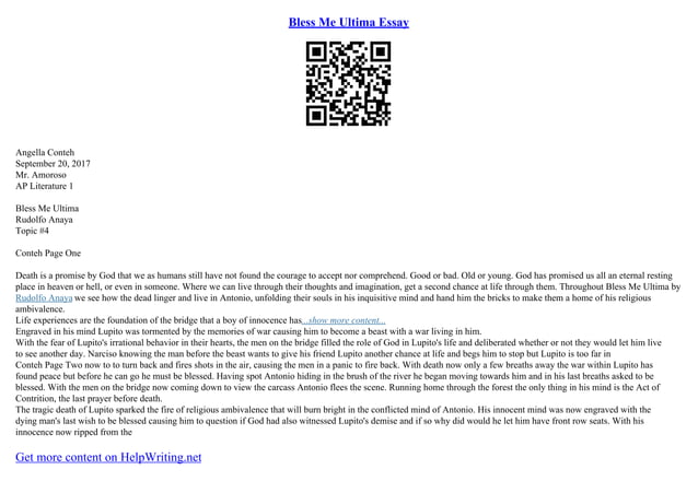 Bless Me Ultima Essay | PPT