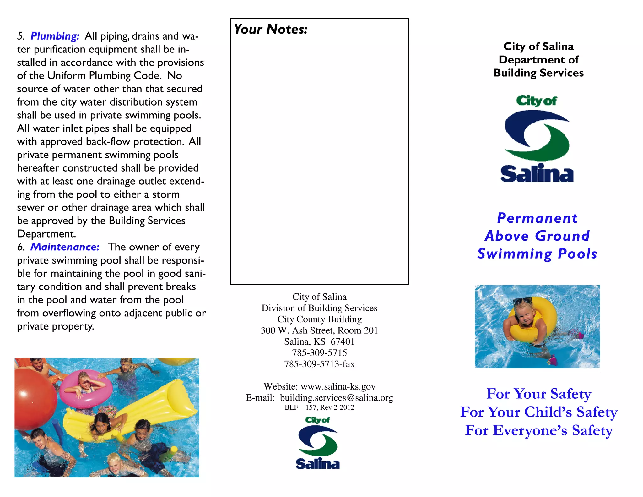 City of Salina Brochure-Permanent Above Ground Swimming Pools | PDF