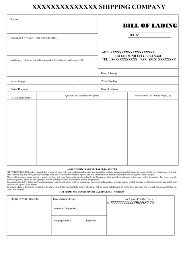 Bill of Landing form | PDF