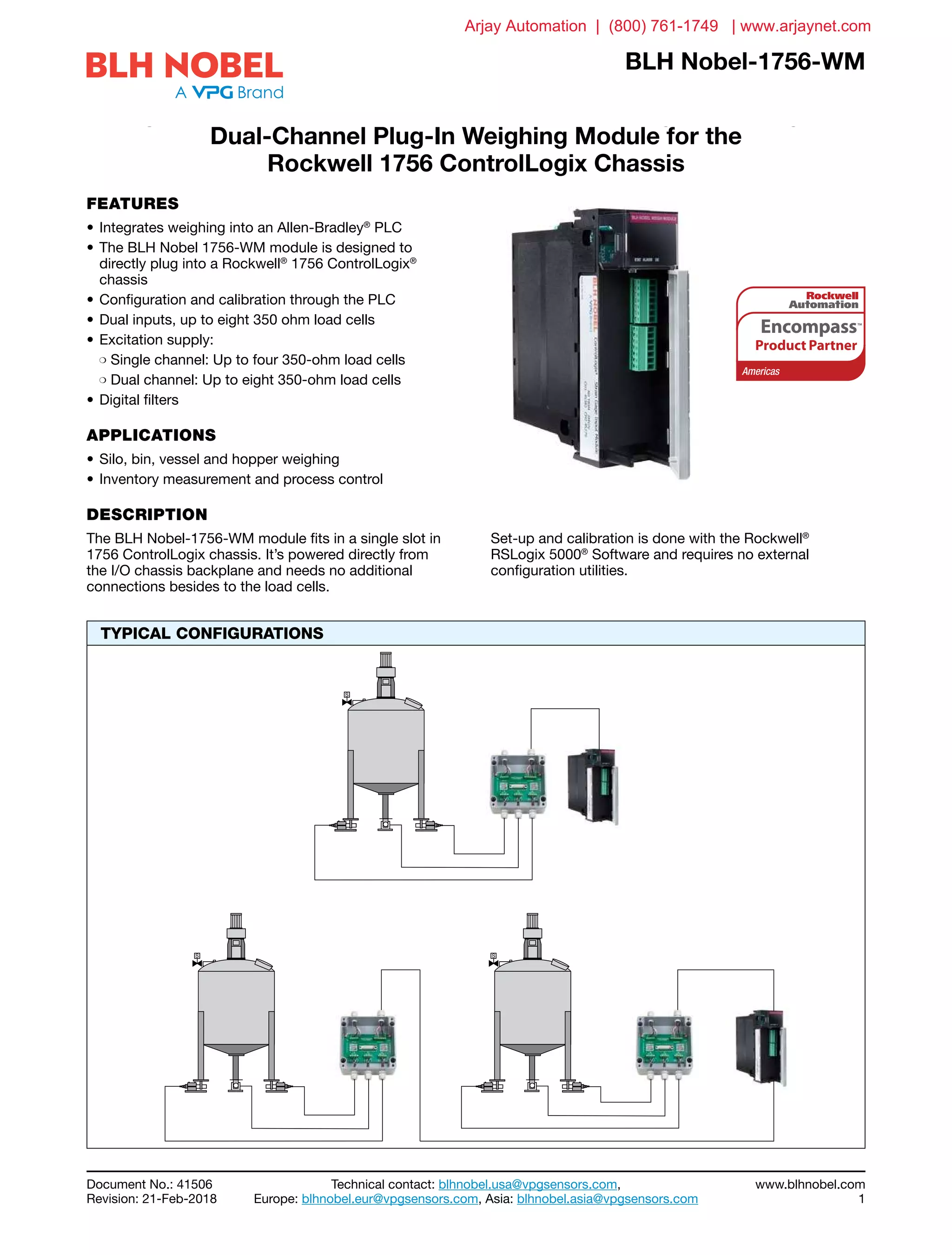 BLH Nobel 1756 WM Dual-channel Plug-in Weighing Module for the Rockwell 1756 ControlLogix ...