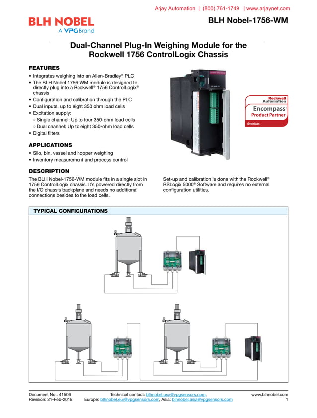 BLH Nobel 1756 WM Dual-channel Plug-in Weighing Module for the Rockwell ...