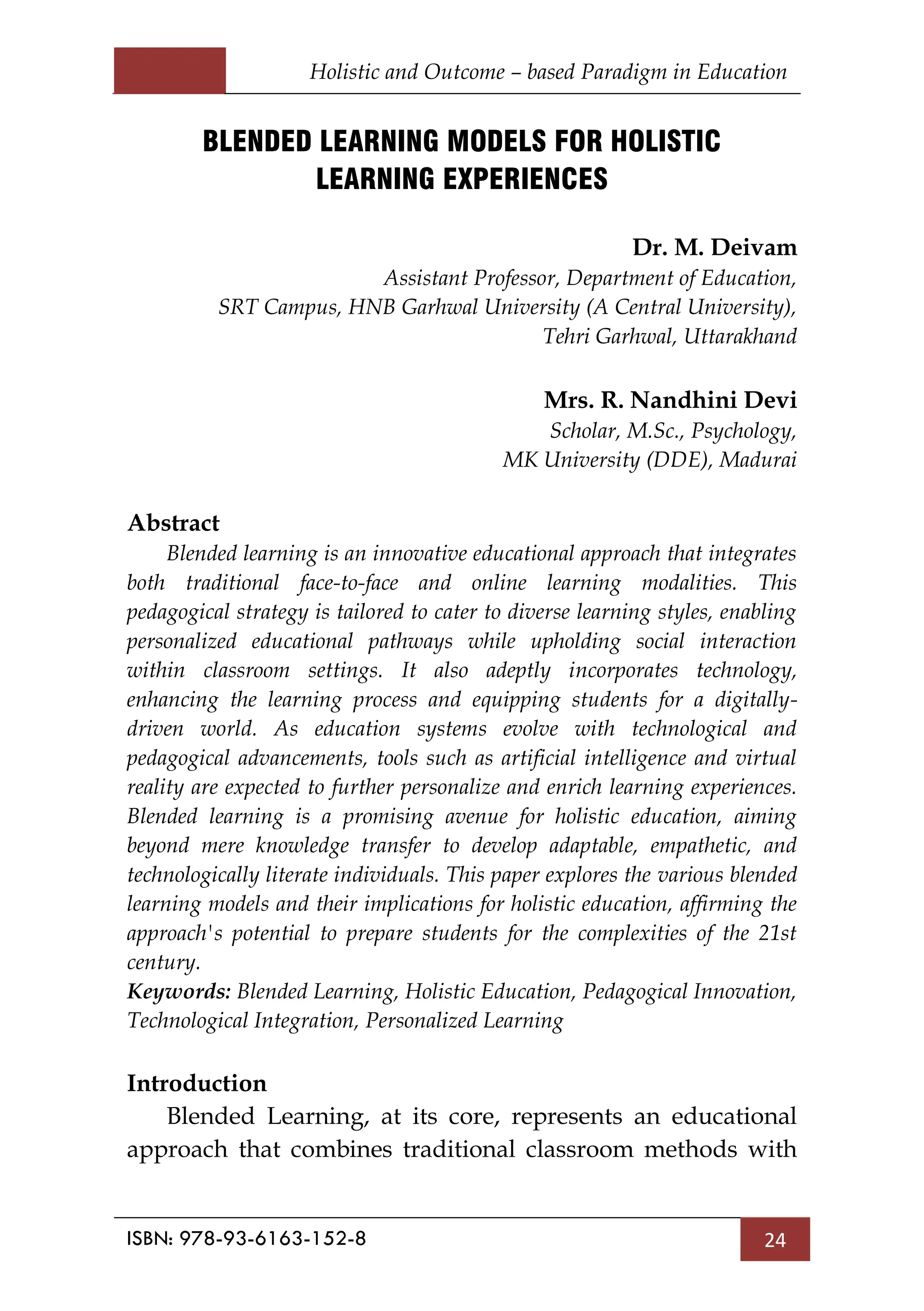 Blended Learning Models for Holistic Learning | PDF
