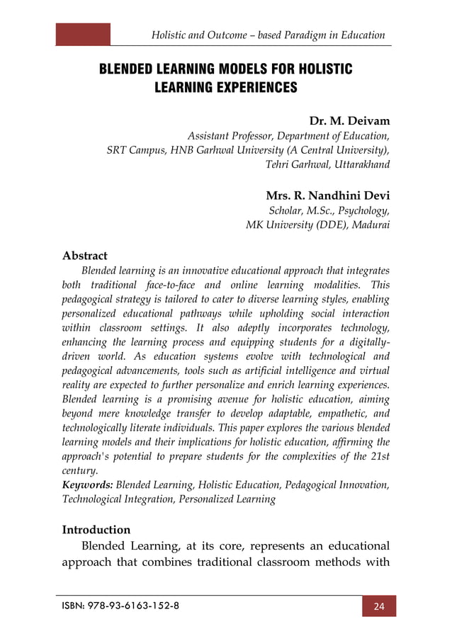 Blended Learning Models for Holistic Learning | PDF
