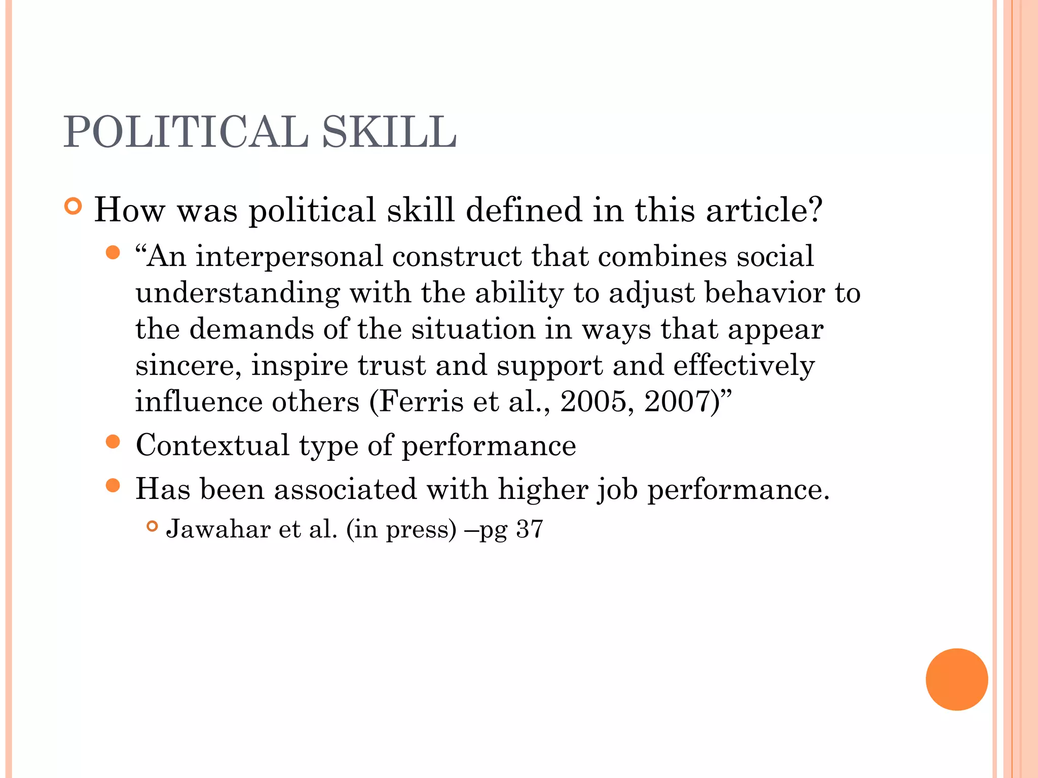 Personality, Political Skill and Job Performance | PPT