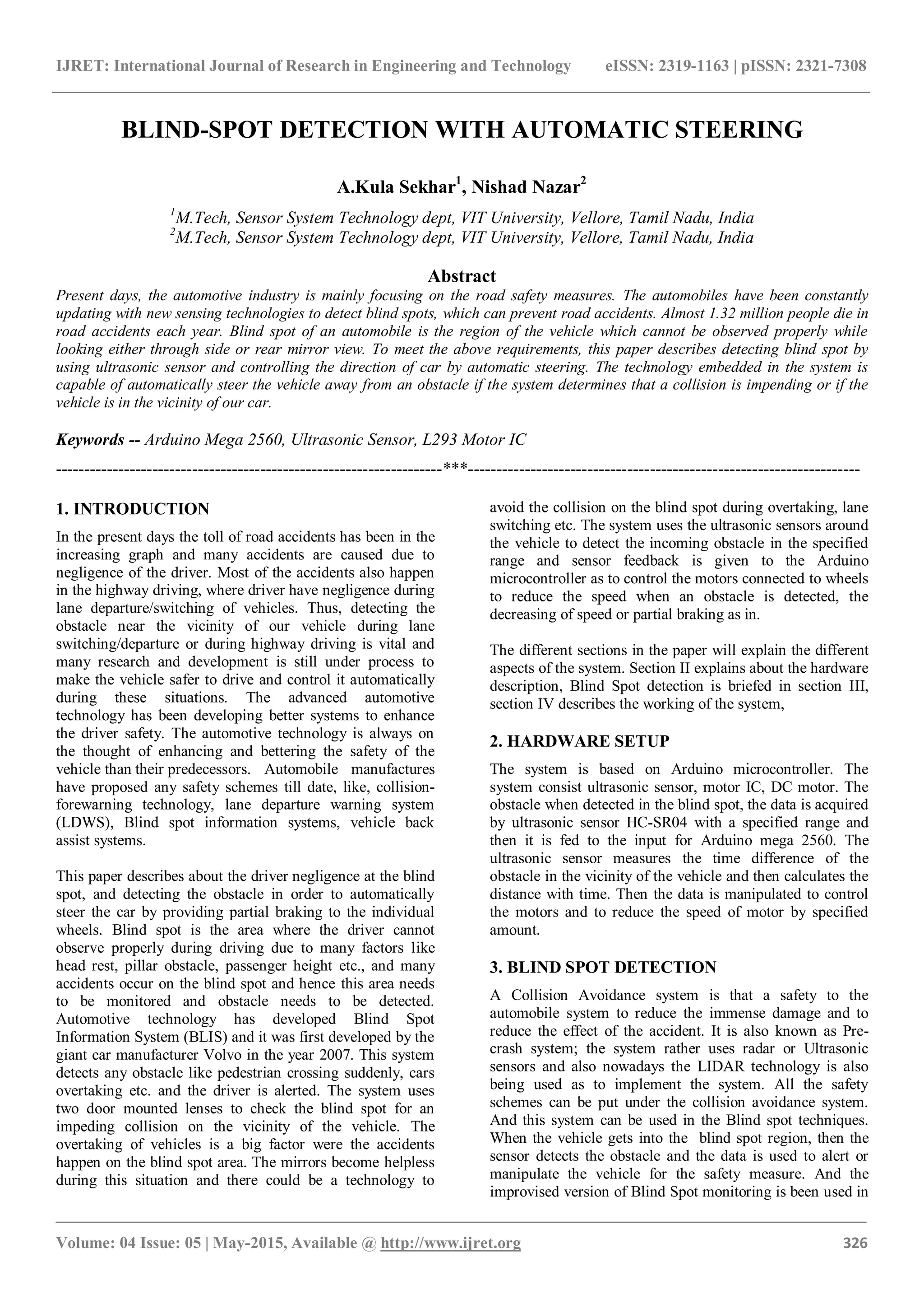 Blind spot detection with automatic steering | PDF