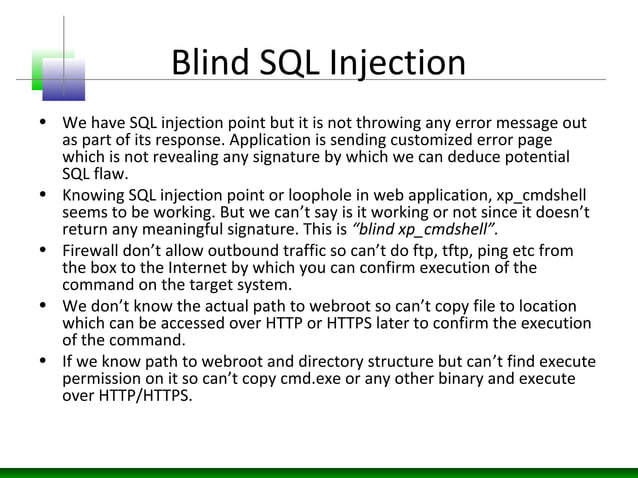 Blind SQL Injection | PPT | Databases | Computer Software and Applications