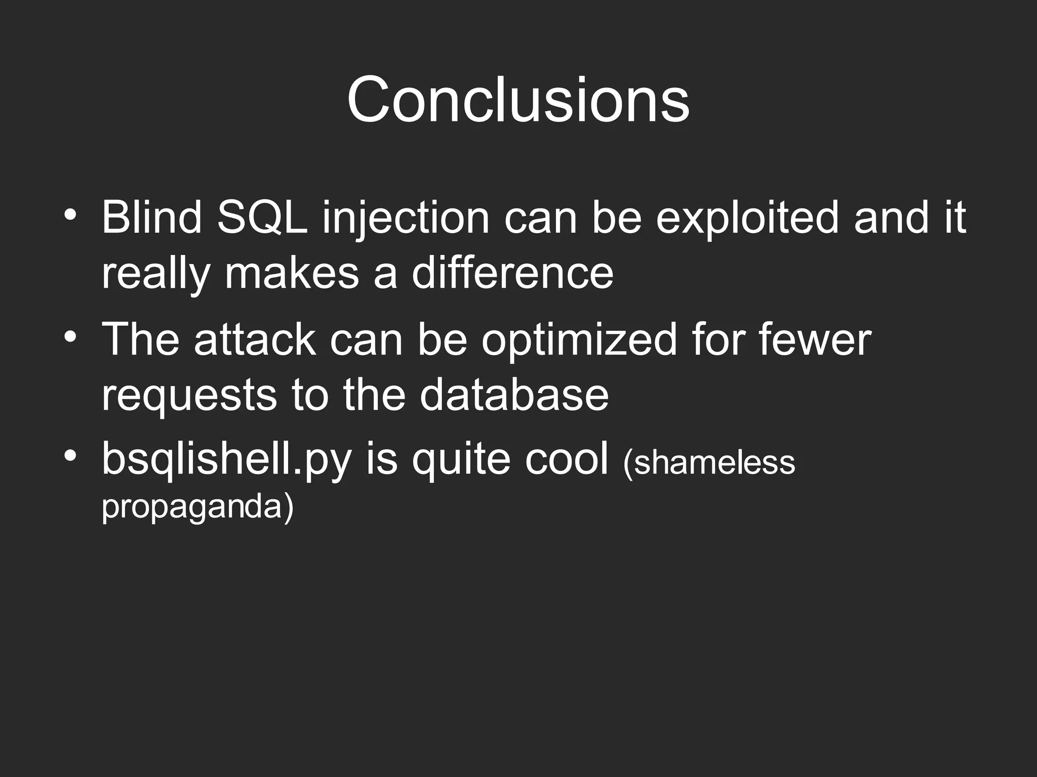 Blind SQL Injection - Optimization Techniques | PPT