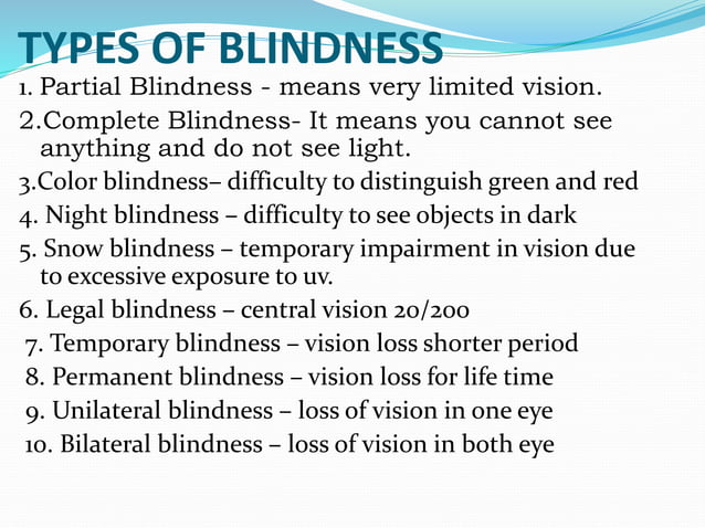 Blindness Medical & Surgical Nursing.pptx | Eye and Vision Conditions ...