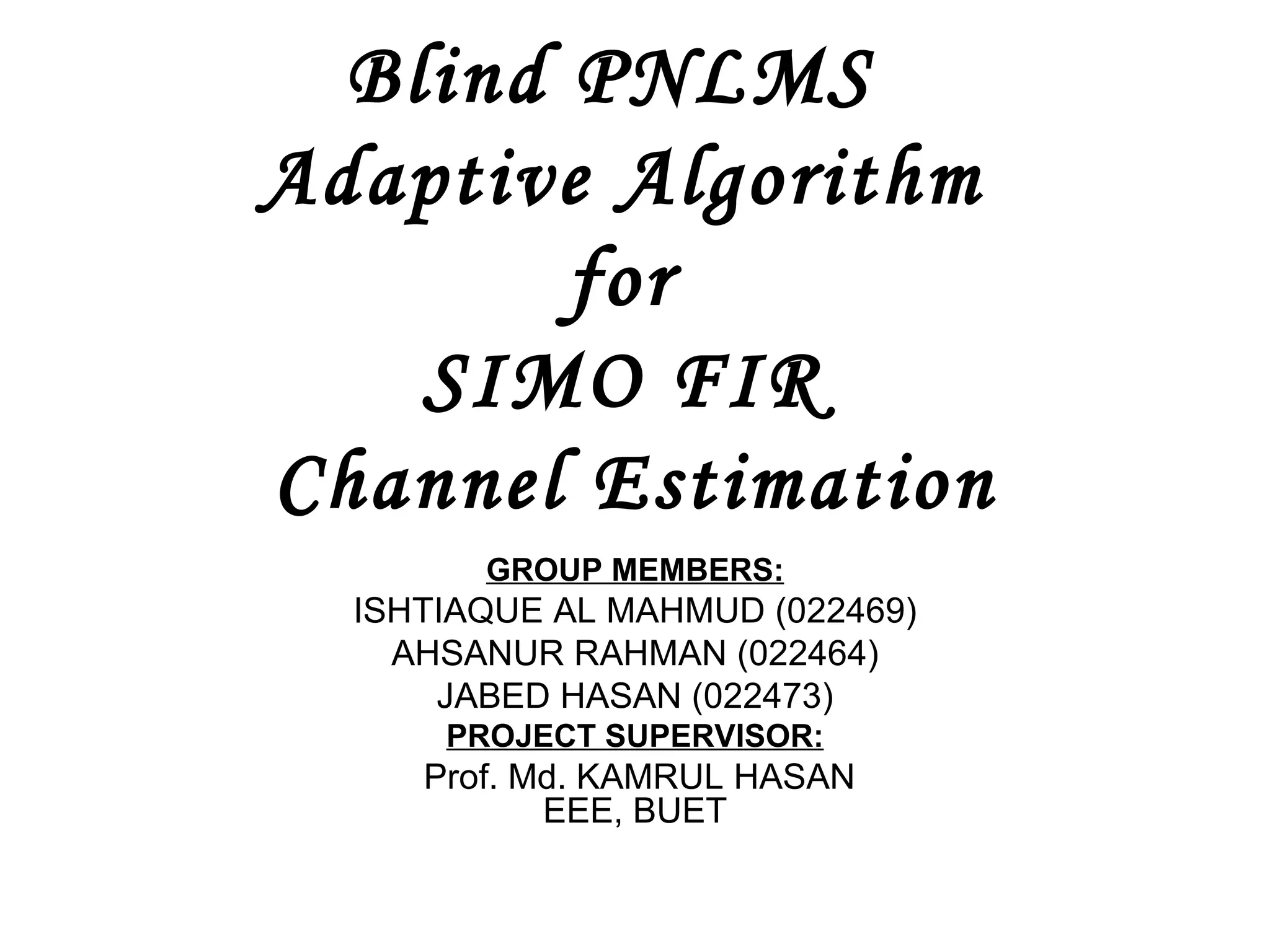 Blind PNLMS Adaptive Algorithm for SIMO FIR Channel Estimation | PPT Blind PNLMS Adaptive Algorithm for SIMO FIR Channel Estimation | PPT