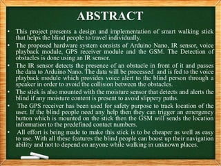 Smart walking Stick for blinds | PPTX | Computer Peripherals | Computing