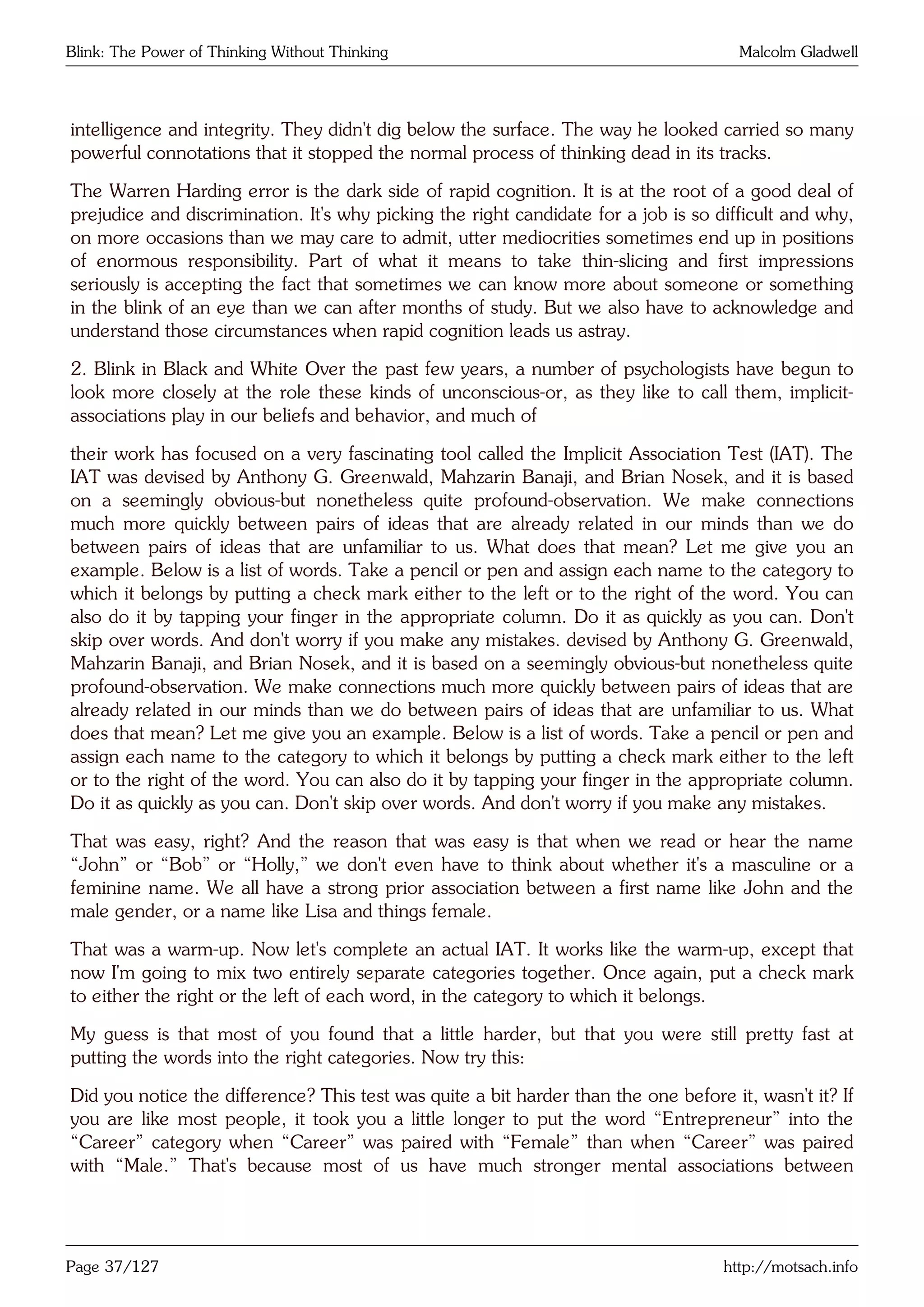 Blink Malcolm gladwell book | PDF