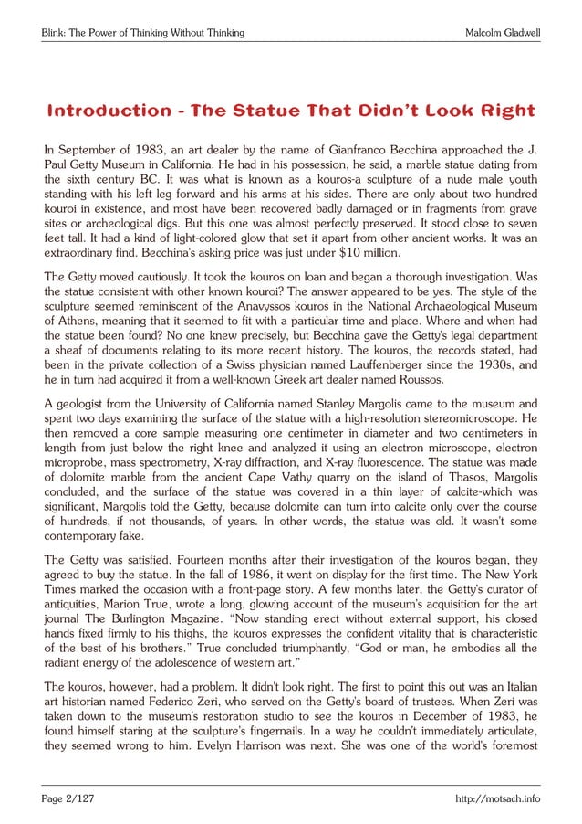 Blink Malcolm gladwell book | PDF