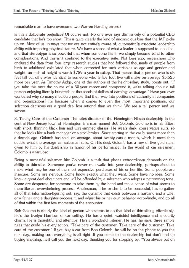 Blink Malcolm gladwell book | PDF