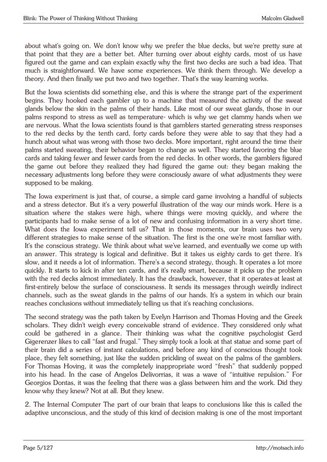 Blink Malcolm gladwell book | PDF