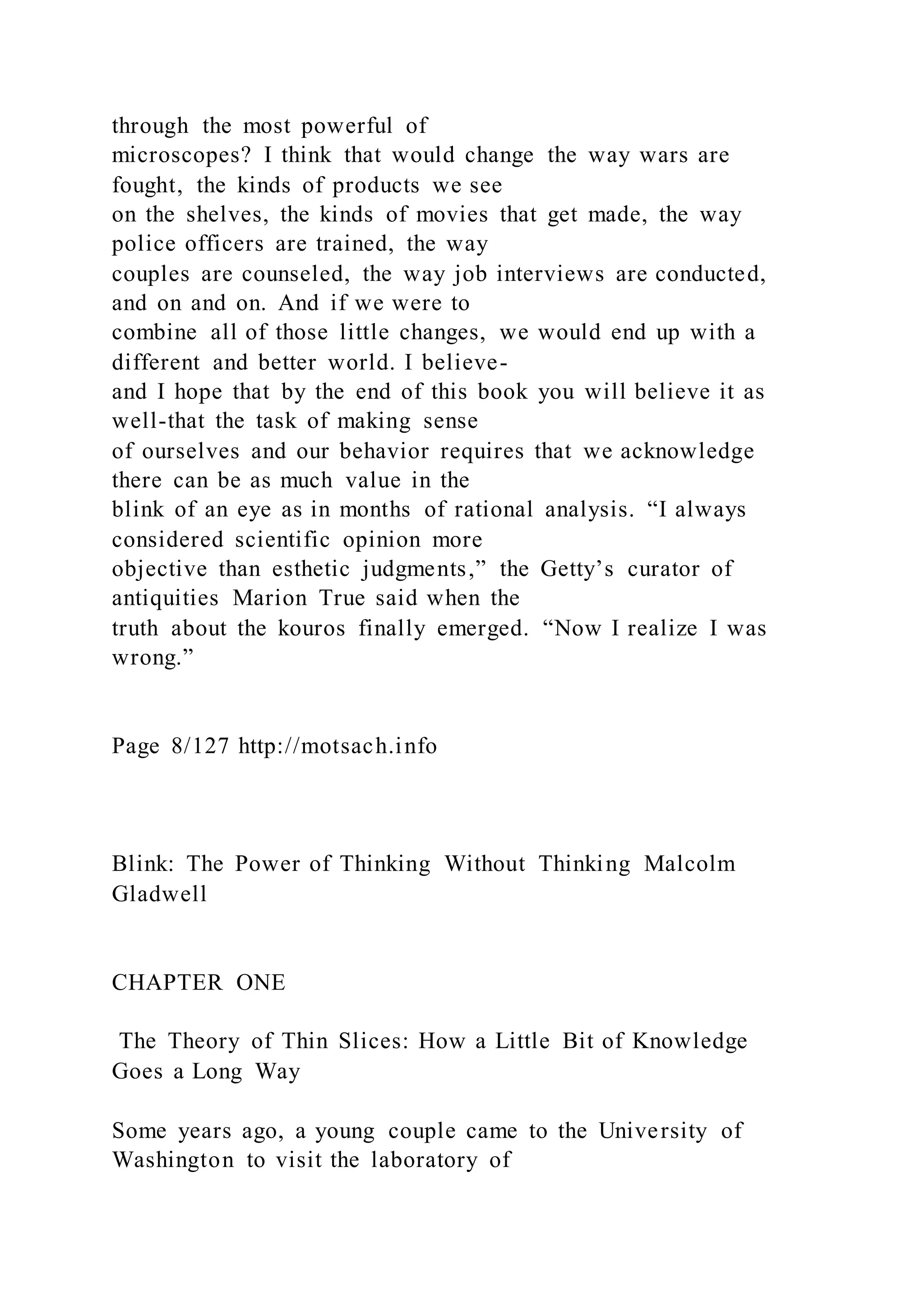 Blink The Power of Thinking Without Thinking Malcolm Gladwell | PDF