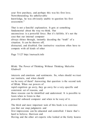 Blink The Power of Thinking Without Thinking Malcolm Gladwell | DOCX