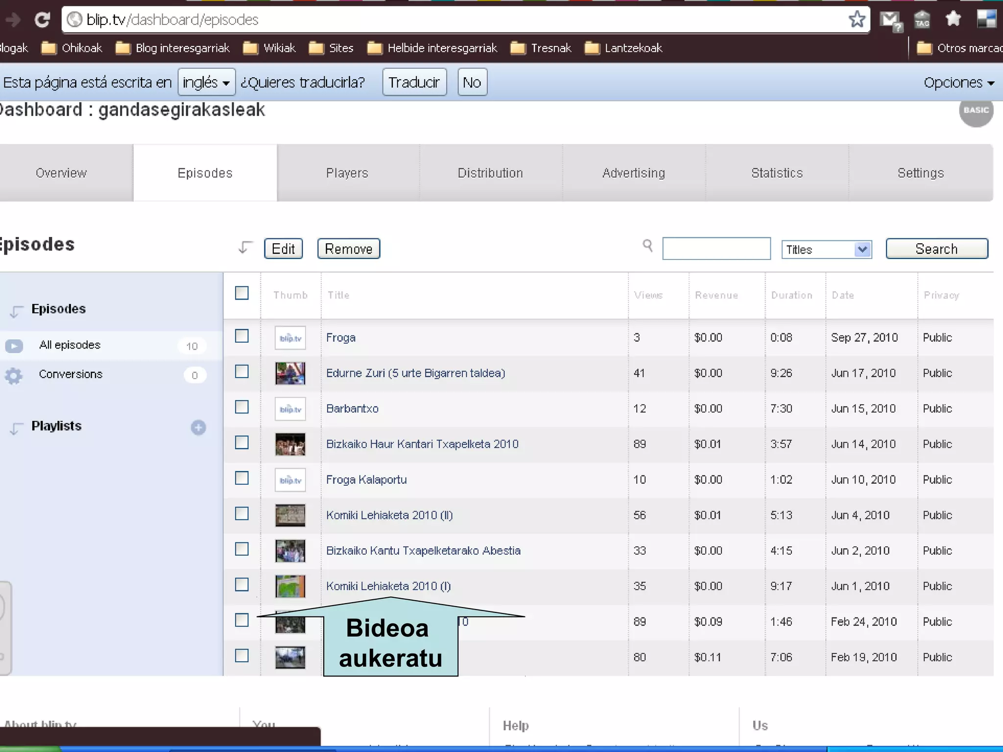 Blip.tv-ko bideo bat wordpressen | PPT