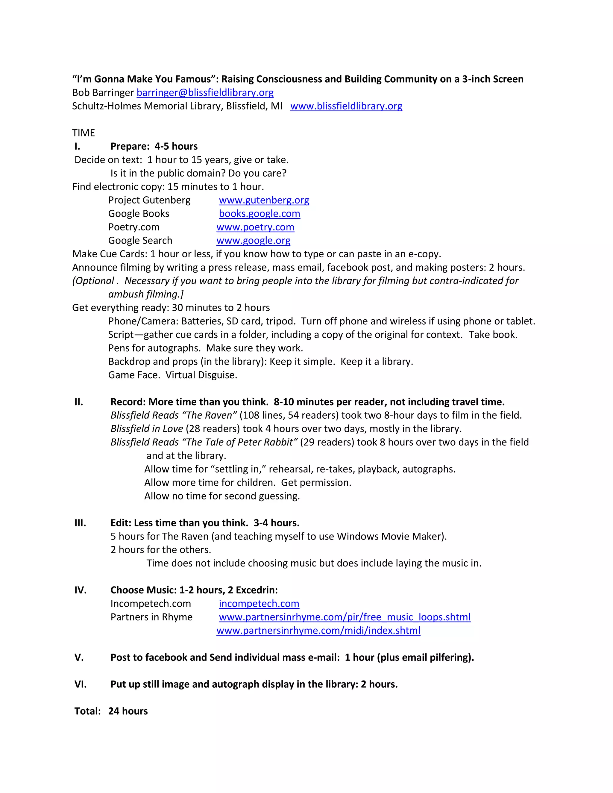 Big Talk From Small Libraries: Blissfield Reads Handout | PDF | Cameras ...