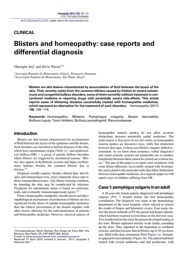 Blisters and homeopathy: case reports and differential diagnosis | PDF
