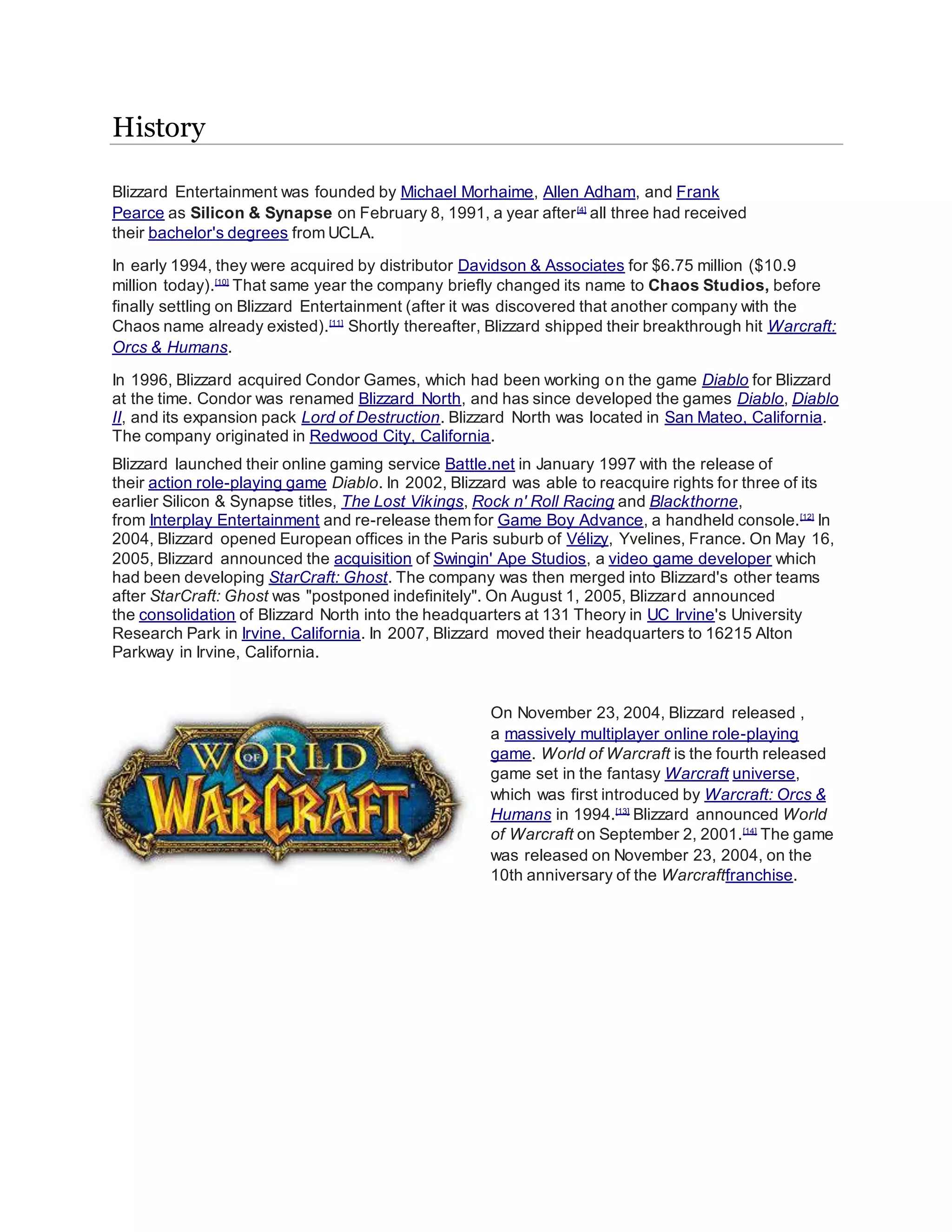 Blizzard entertainment | DOCX