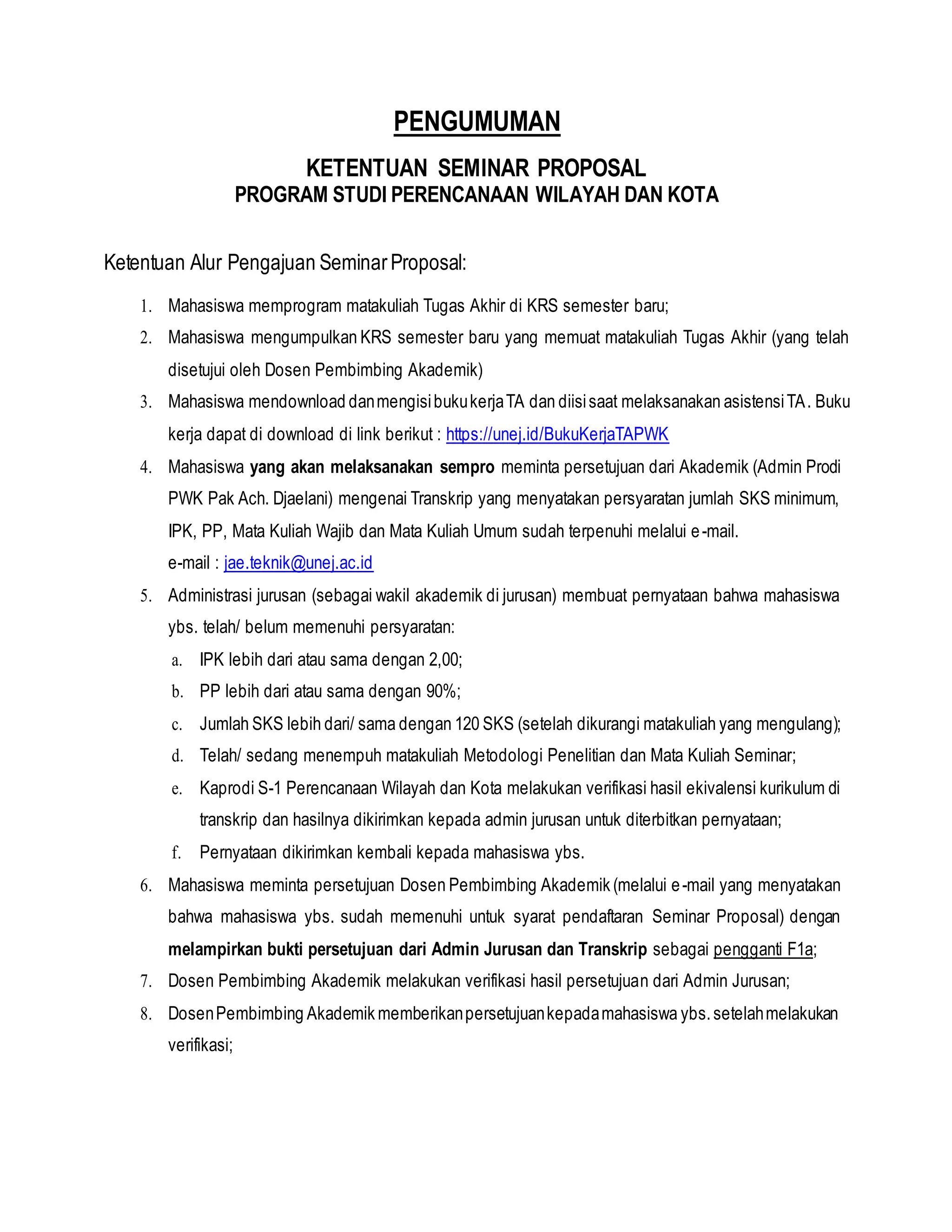 Pengumuman Seminar Proposal | DOCX