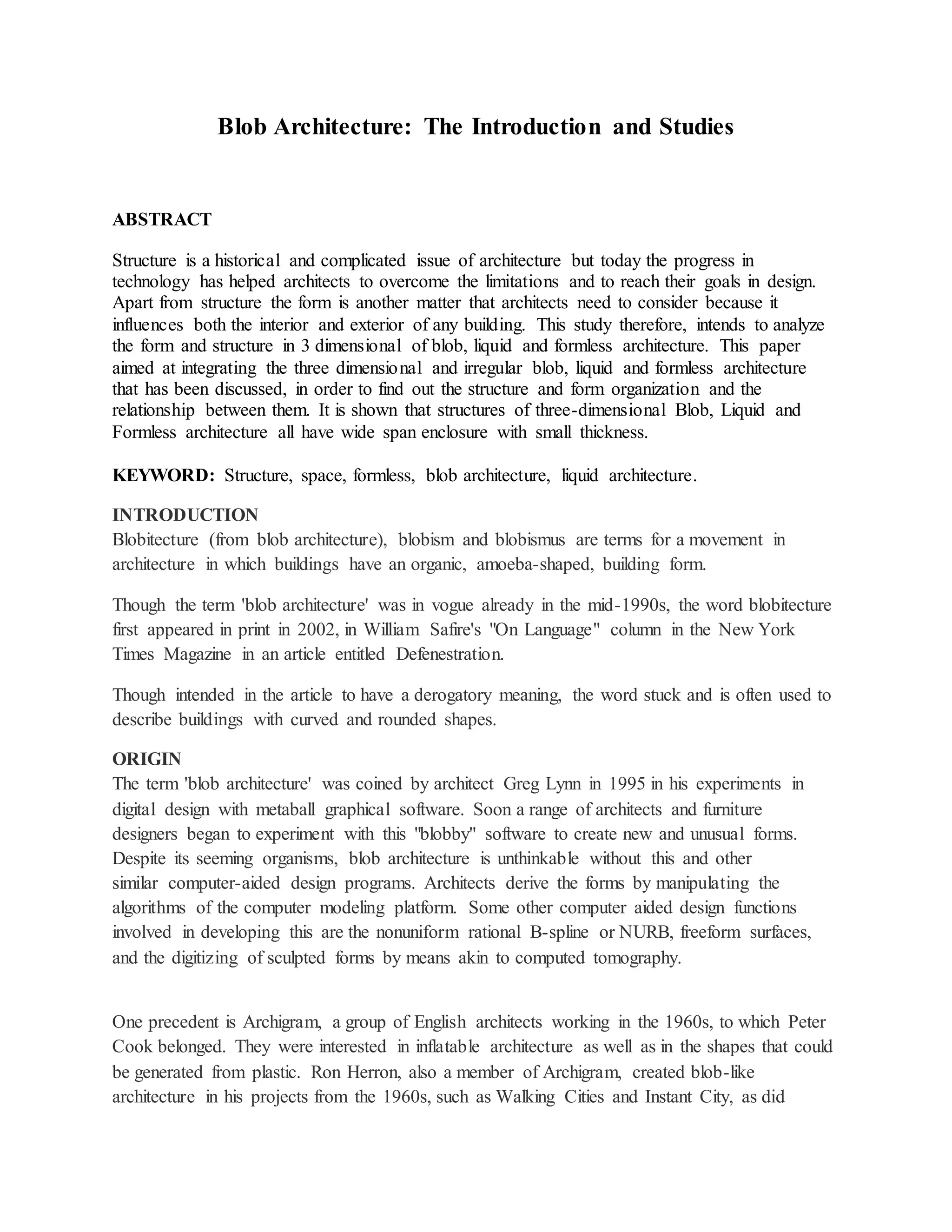 Blob architecture research paper | DOCX