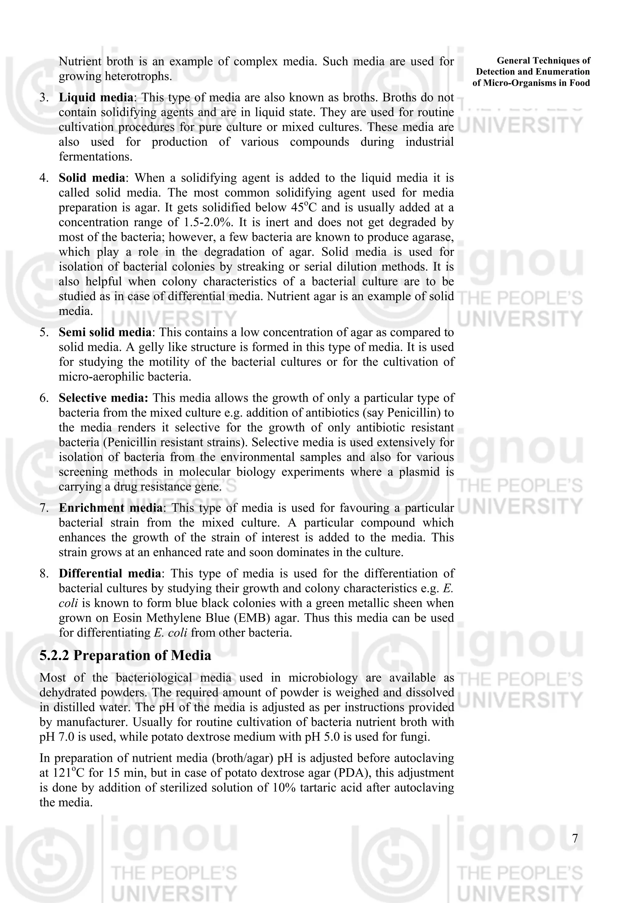GENERAL TECHNIQUES OF DETECTION AND ENUMERATION OF MICRO-ORGANISMS IN ...