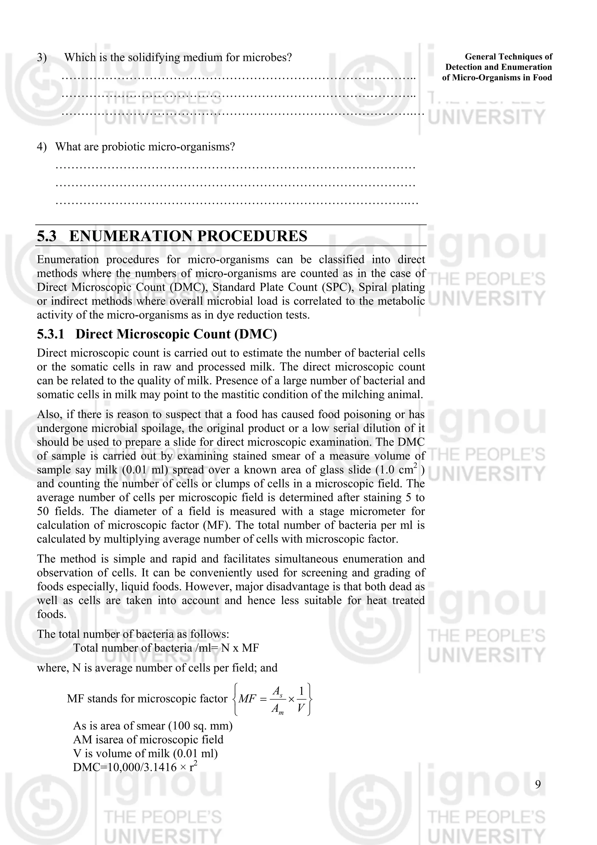 GENERAL TECHNIQUES OF DETECTION AND ENUMERATION OF MICRO-ORGANISMS IN ...