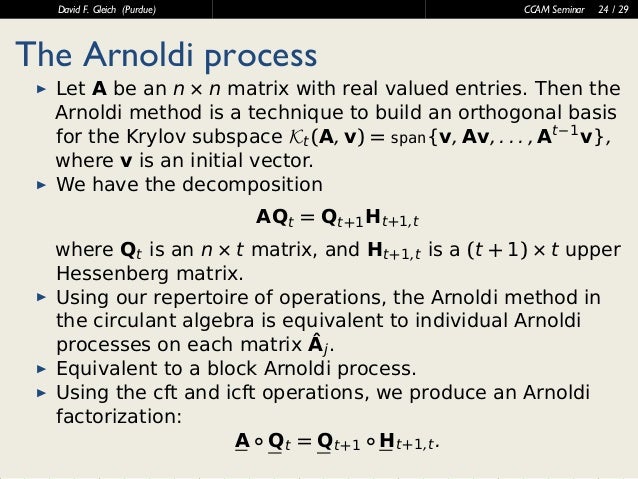 The Power And Arnoldi Methods In An Algebra Of Circulants