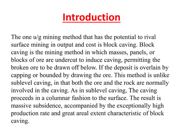 Block caving method | PPTX | Geology | Science