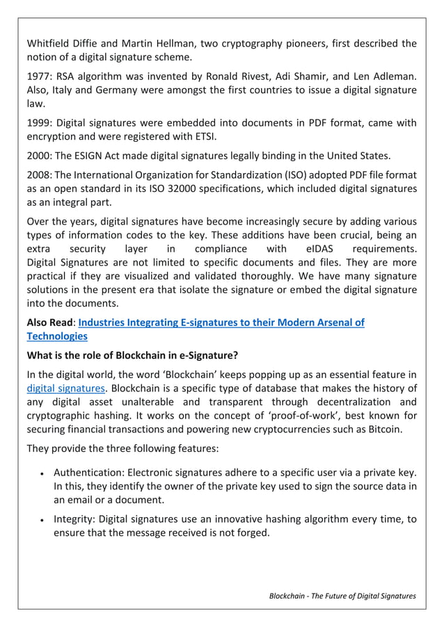 Blockchain - The Future of Digital Signatures - DrySign by Exela | PDF