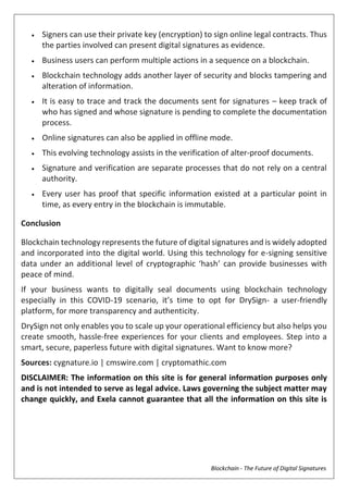 Blockchain - The Future of Digital Signatures - DrySign by Exela | PDF