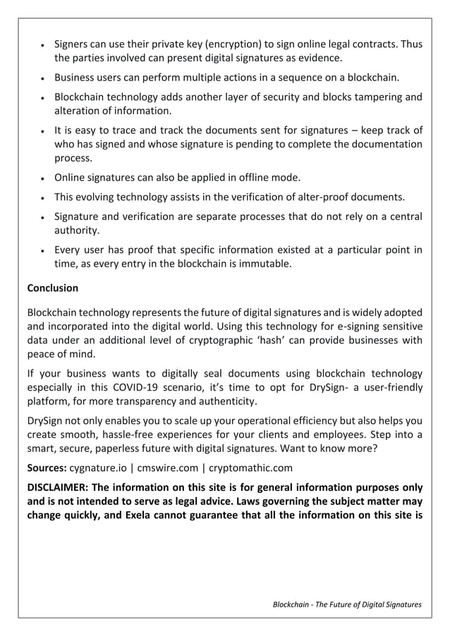Blockchain - The Future of Digital Signatures - DrySign by Exela | PDF