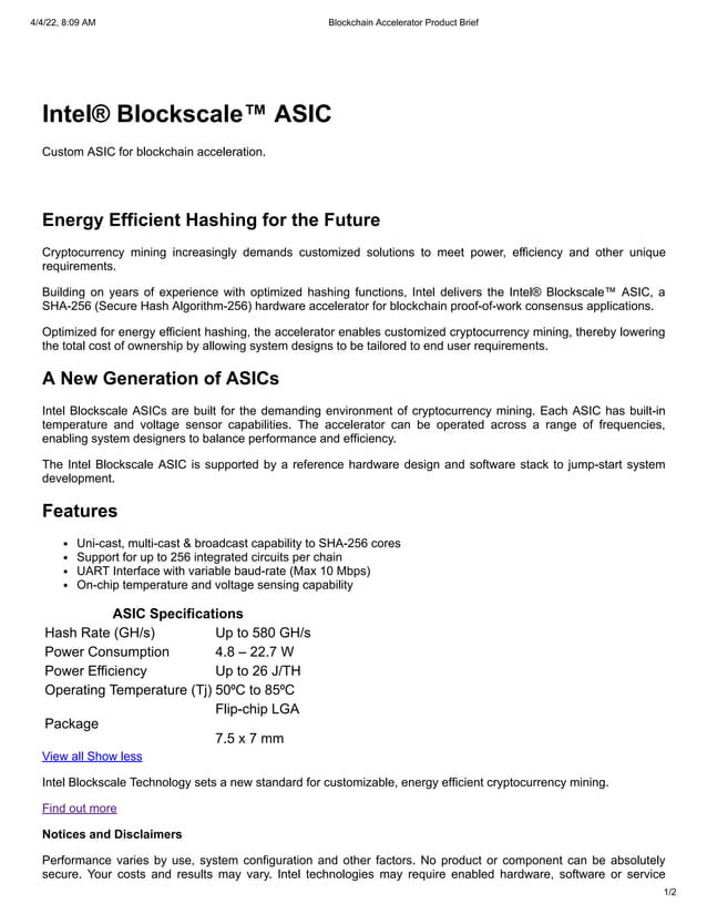 Intel® Blockscale™ ASIC Product Brief | PDF