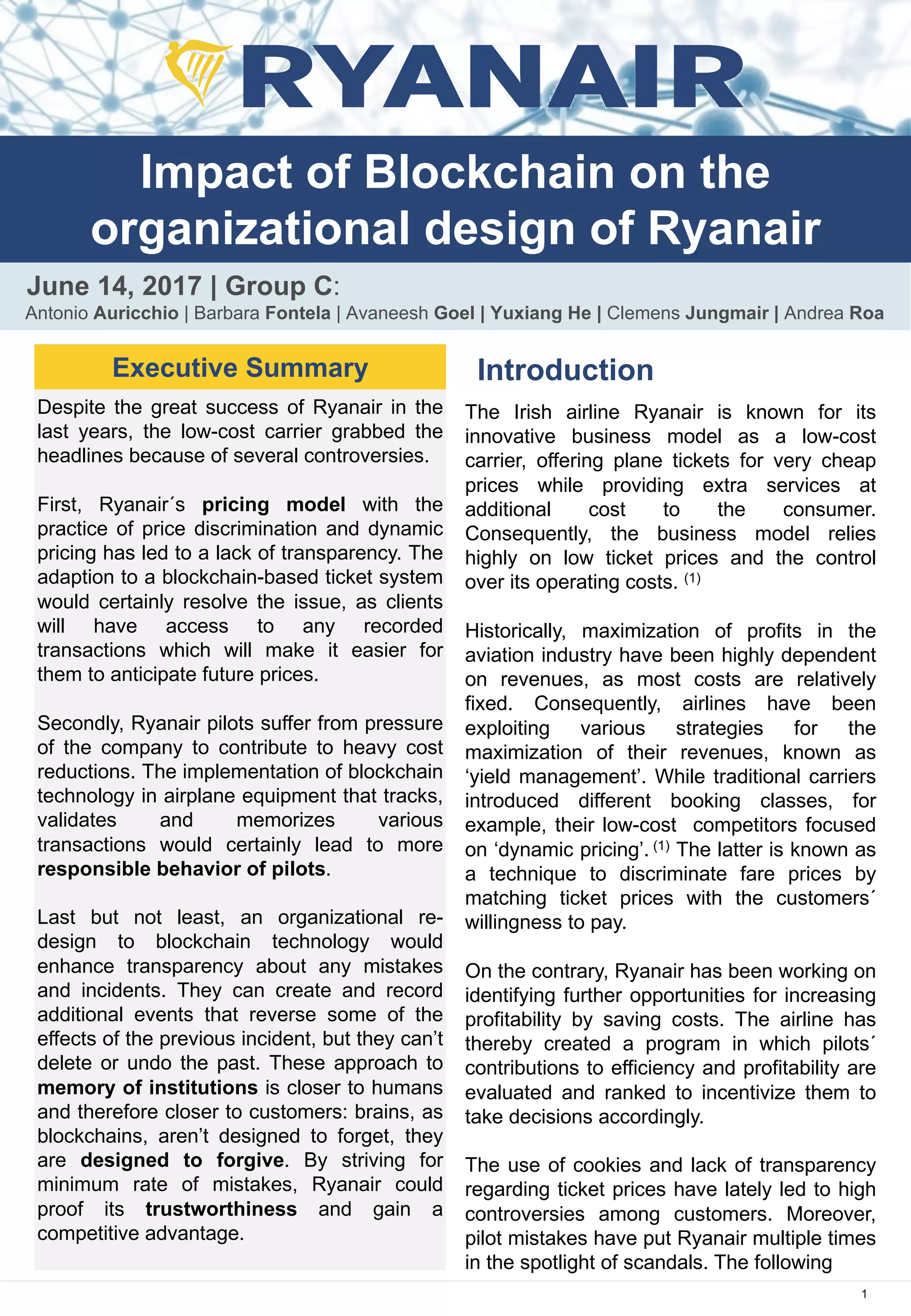 The Impact of Blockchain on Ryanair's Dynamic Prices | PDF
