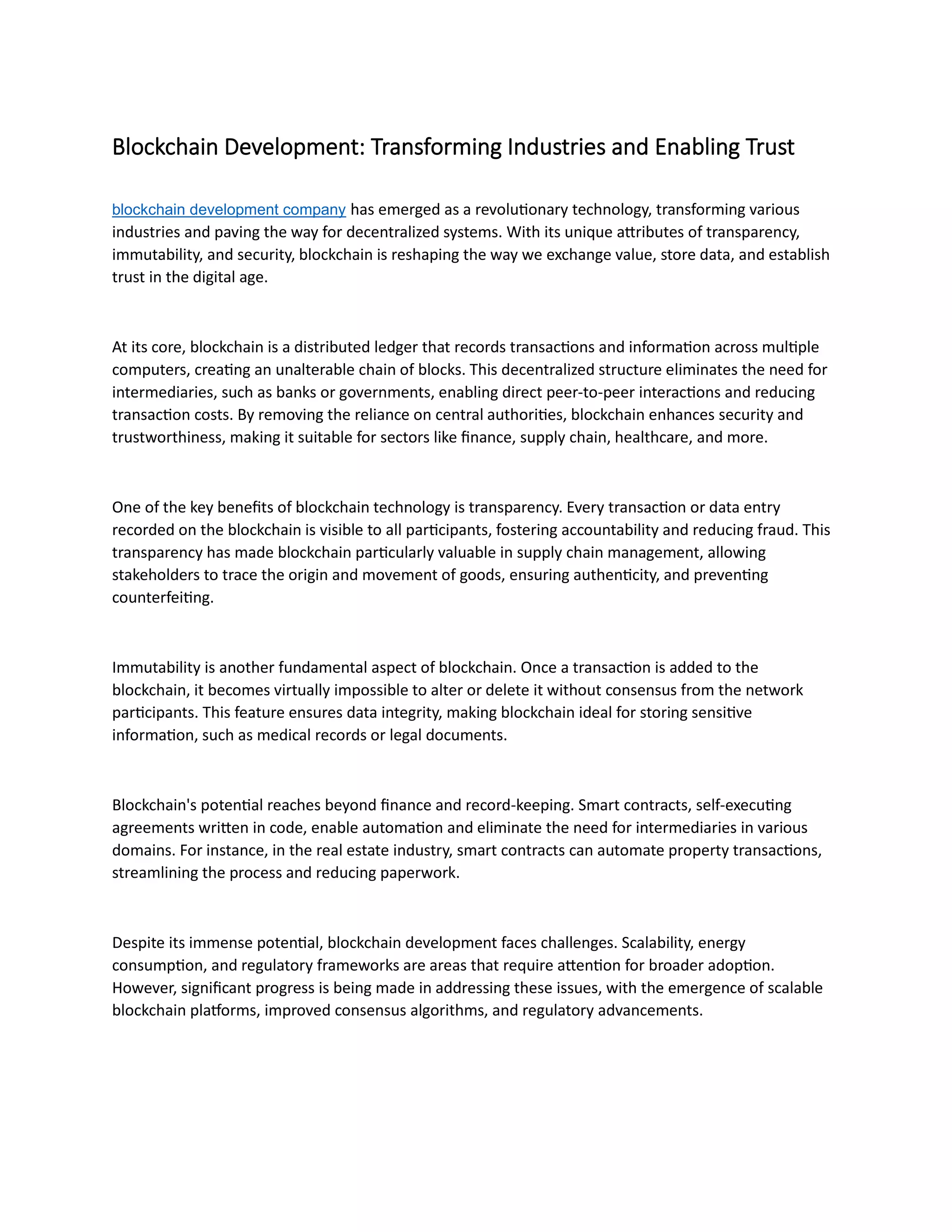 Blockchain Development Transforming Industries And Enabling Trust Pdf Free Download