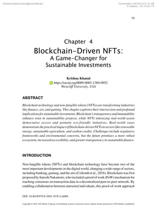Blockchain-Driven NFTs: A Game-Changer for Sustainable Investments | PDF