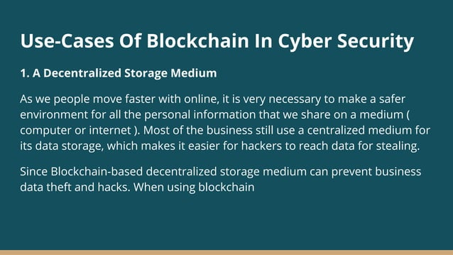 Blockchain in cyber security | PPTX | Technology Industry | Industries
