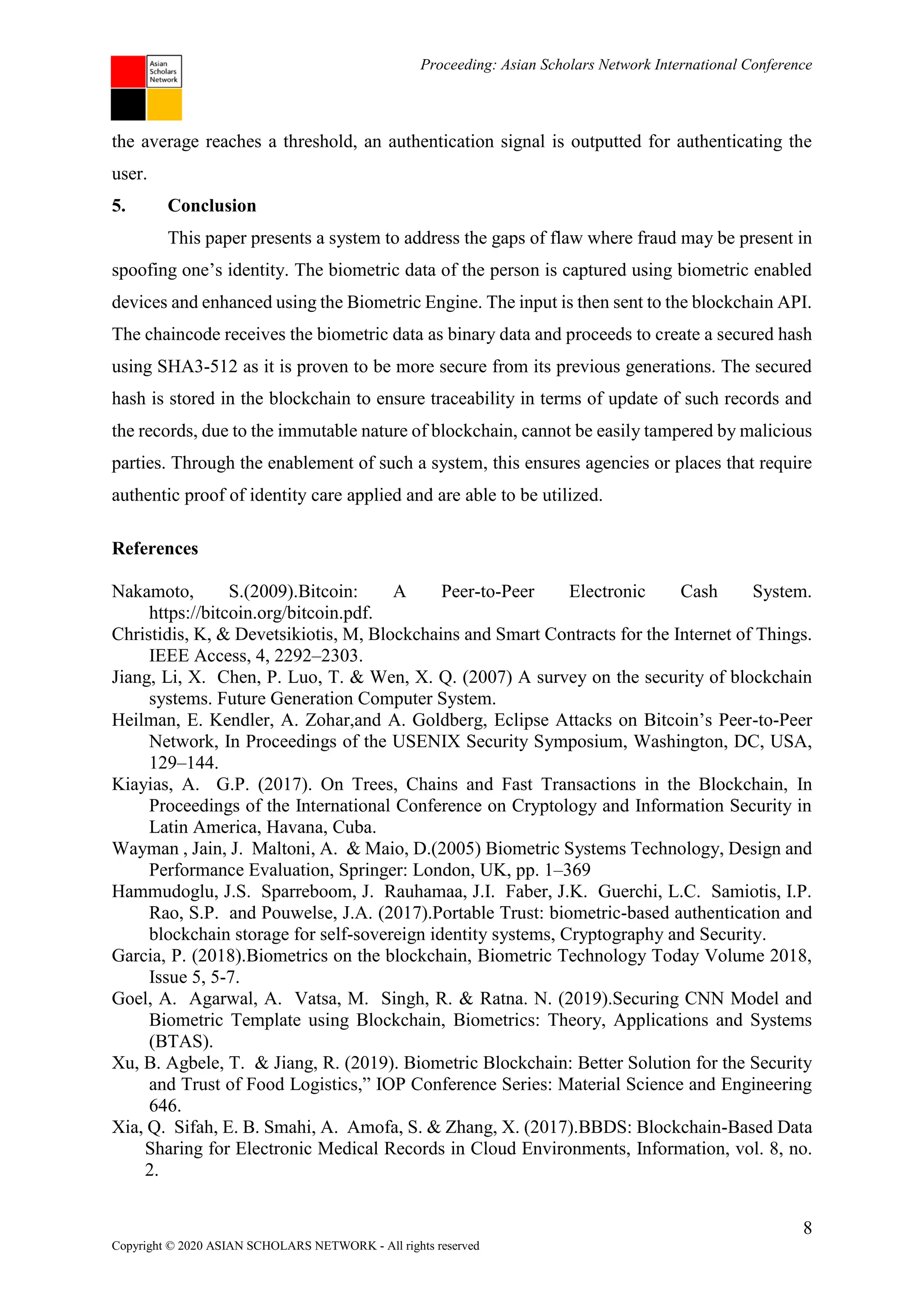 Blockchain secure biometric access systems (bsbas) | PDF