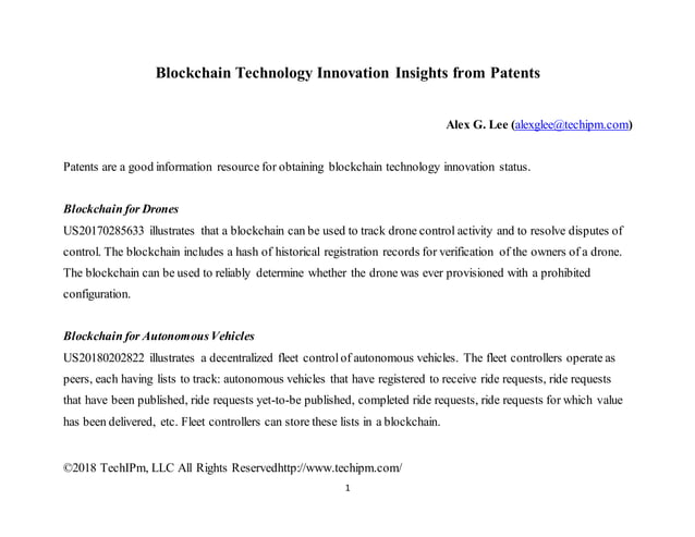 Blockchain Technology Innovation Insights from Patents | PPT