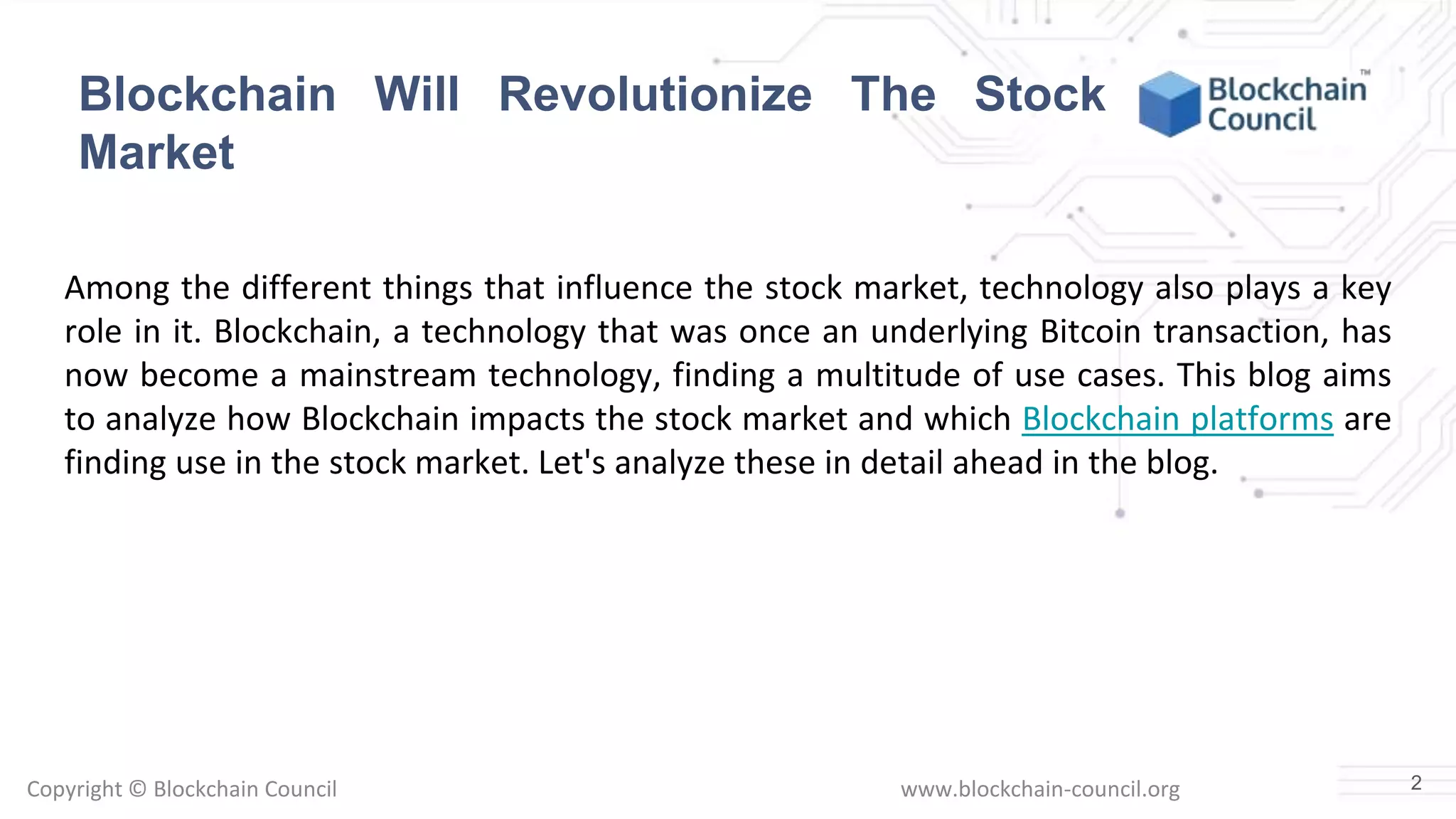 Blockchain Will Revolutionize The Stock Market | PPT