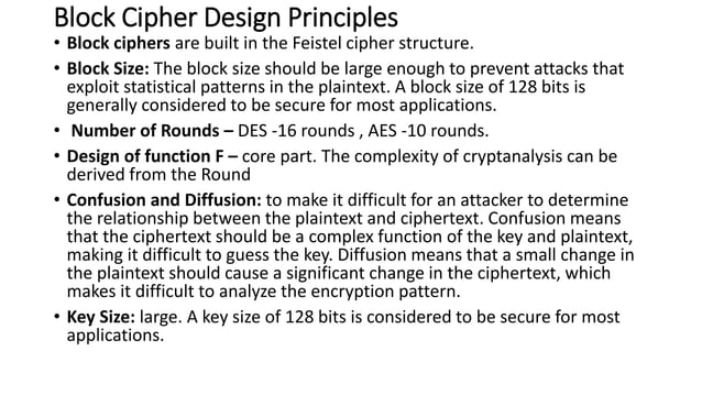 Block Cipher Design Principles and its uses | PPTX