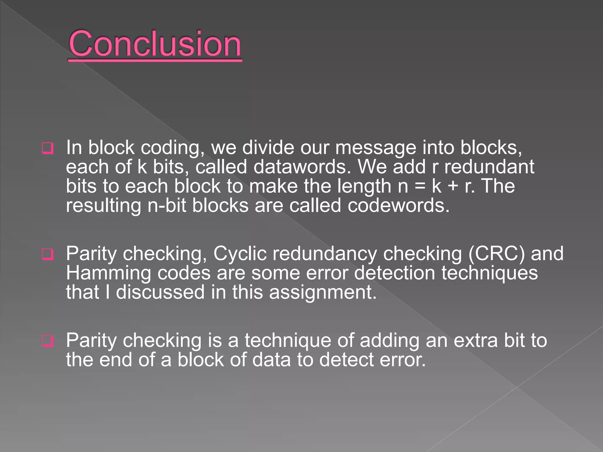 Block Coding Error Detection Parity Checking Cyclic Redundancy Checking Crc And Hamming