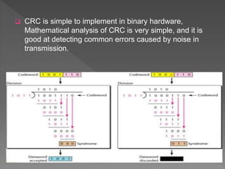 Block coding, error detection (Parity checking, Cyclic redundancy checking (CRC) and Hamming ...