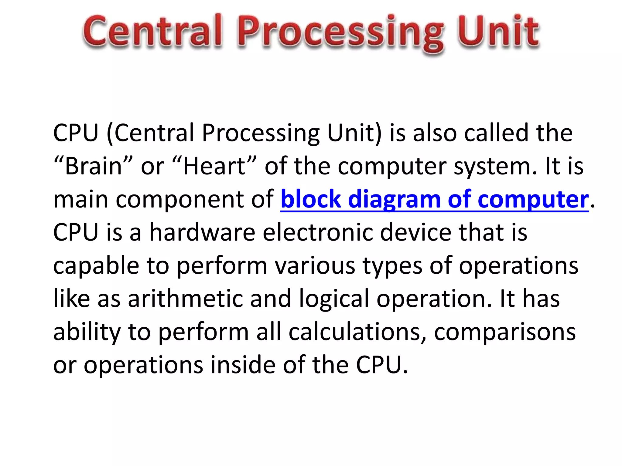 Block Diagram of Computer with its Components & Functions!! | PPTX